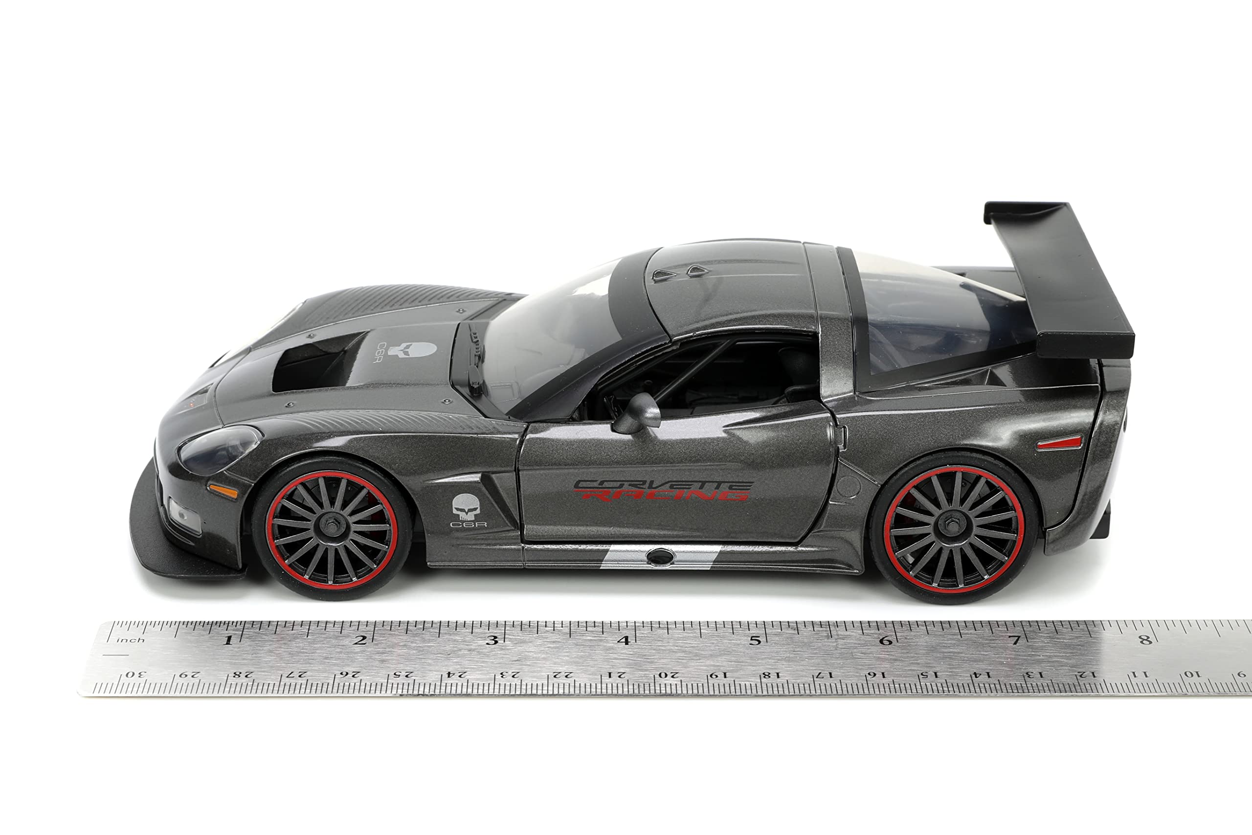 Big Time Muscle 1:24 2005 Chevy Corvette C6R Die-cast Car Charcoal Grey, Toys for Kids and Adults