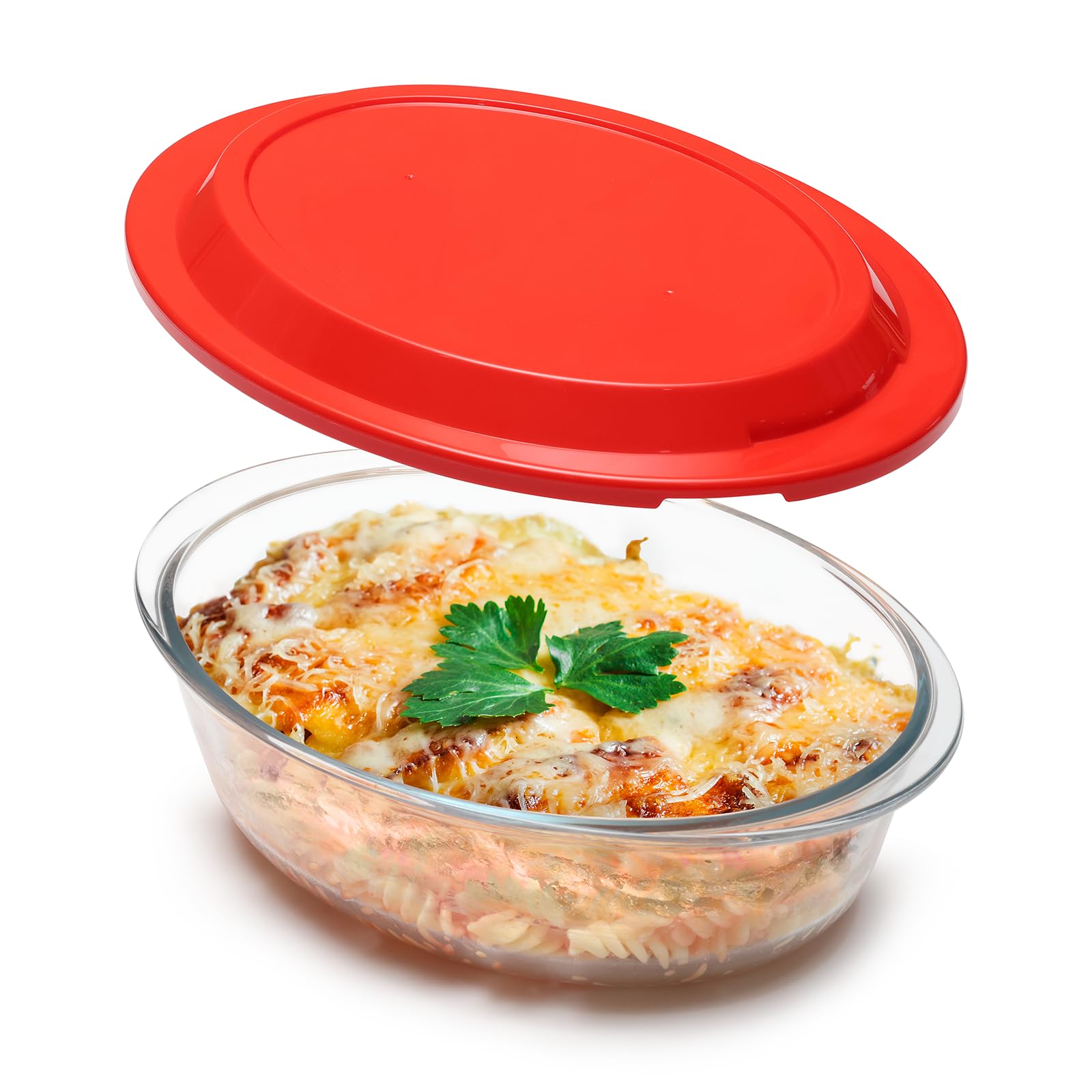 NUTRIUPS Glass Casserole Dish with Plastic Lid, 2.2 Qt Deep Oval Casserole for Oven, Tempered Glass Baking Dish