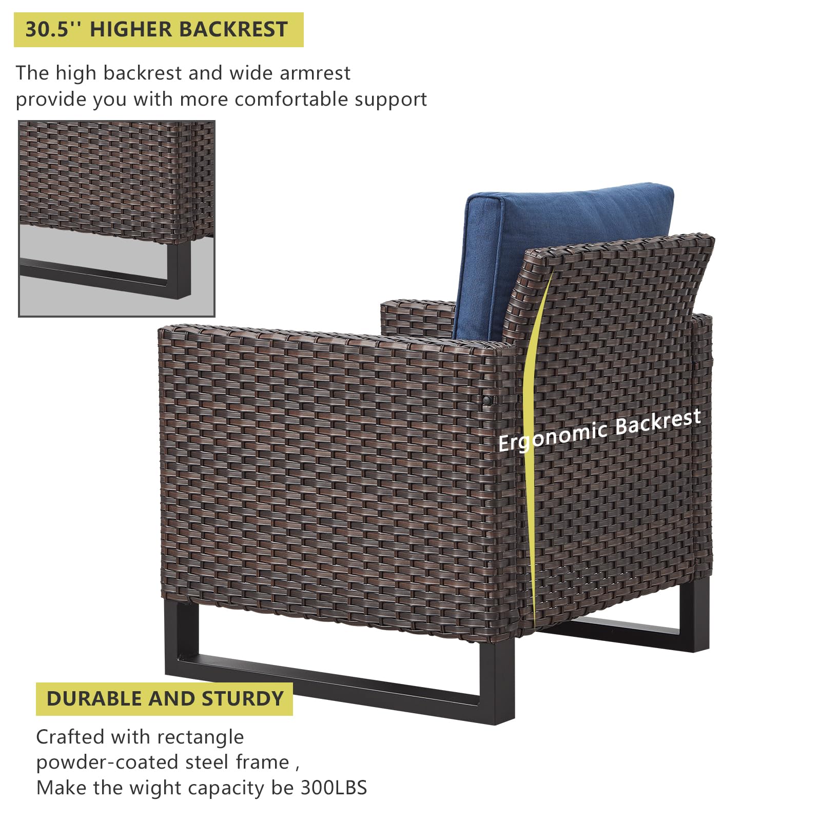 HUMMUH Patio Chairs Set of 2 PE Wicker Outdoor Dining Chairs High Back Deep Seating Porch Chairs with 4inch Seat Cushions