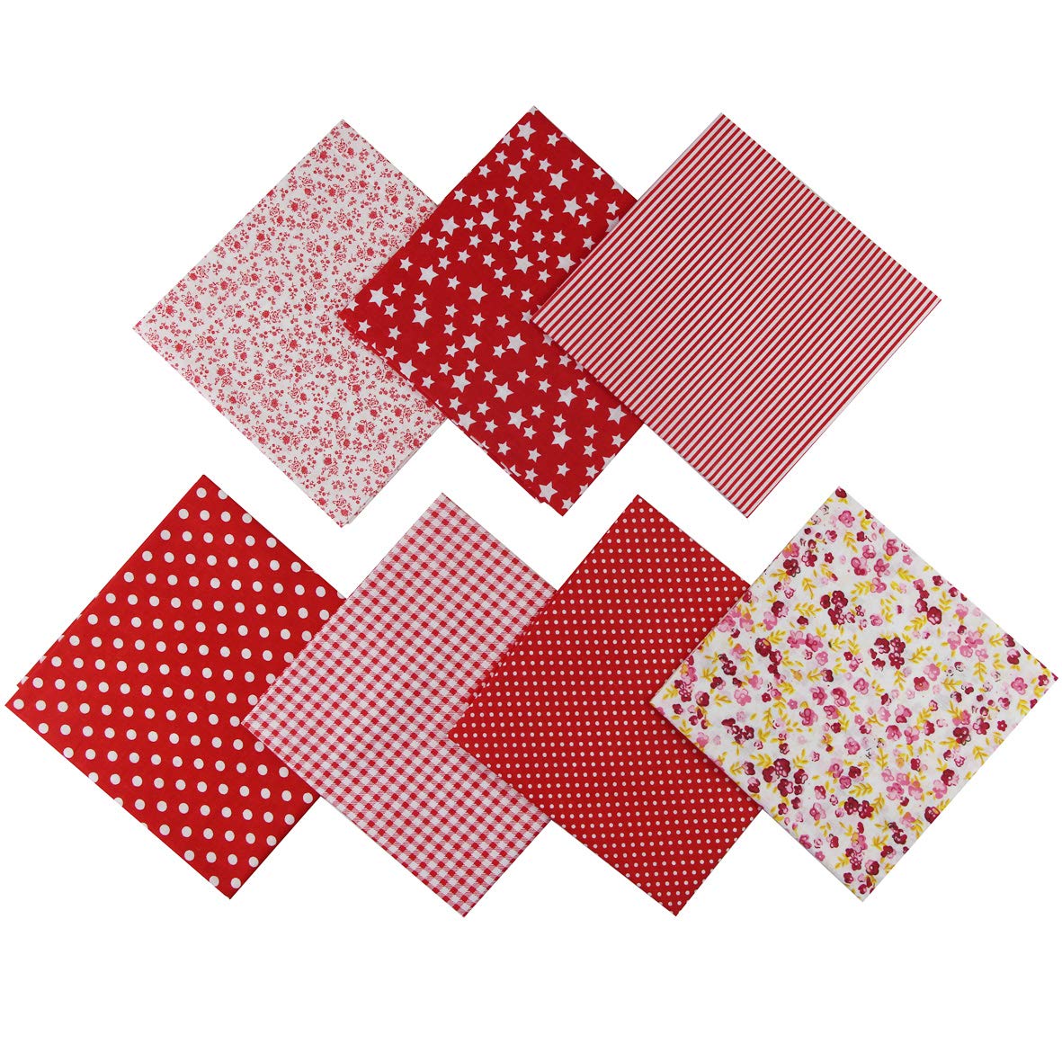 Jukway 7PCS Different Patterns Printed Cotton Fabric Squares 50 cm x 50 cm Handmade Craft Cloths Bundle for Sewing Patchwork, Quilting, DIY Scrapbooking Tissue (Red)