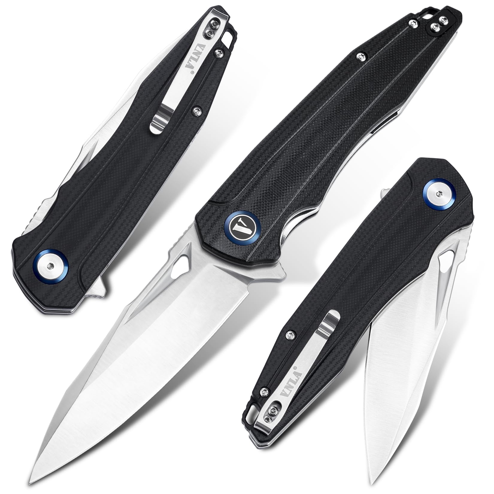 VNLA Praxis Flipper folding Pocket Knife,Sandvik 14C28N Steel Blade,G10 Handle,with Pocket Clip for Men Women. Sharp Work Hiking Camping Knives. (Sanding blade surface)