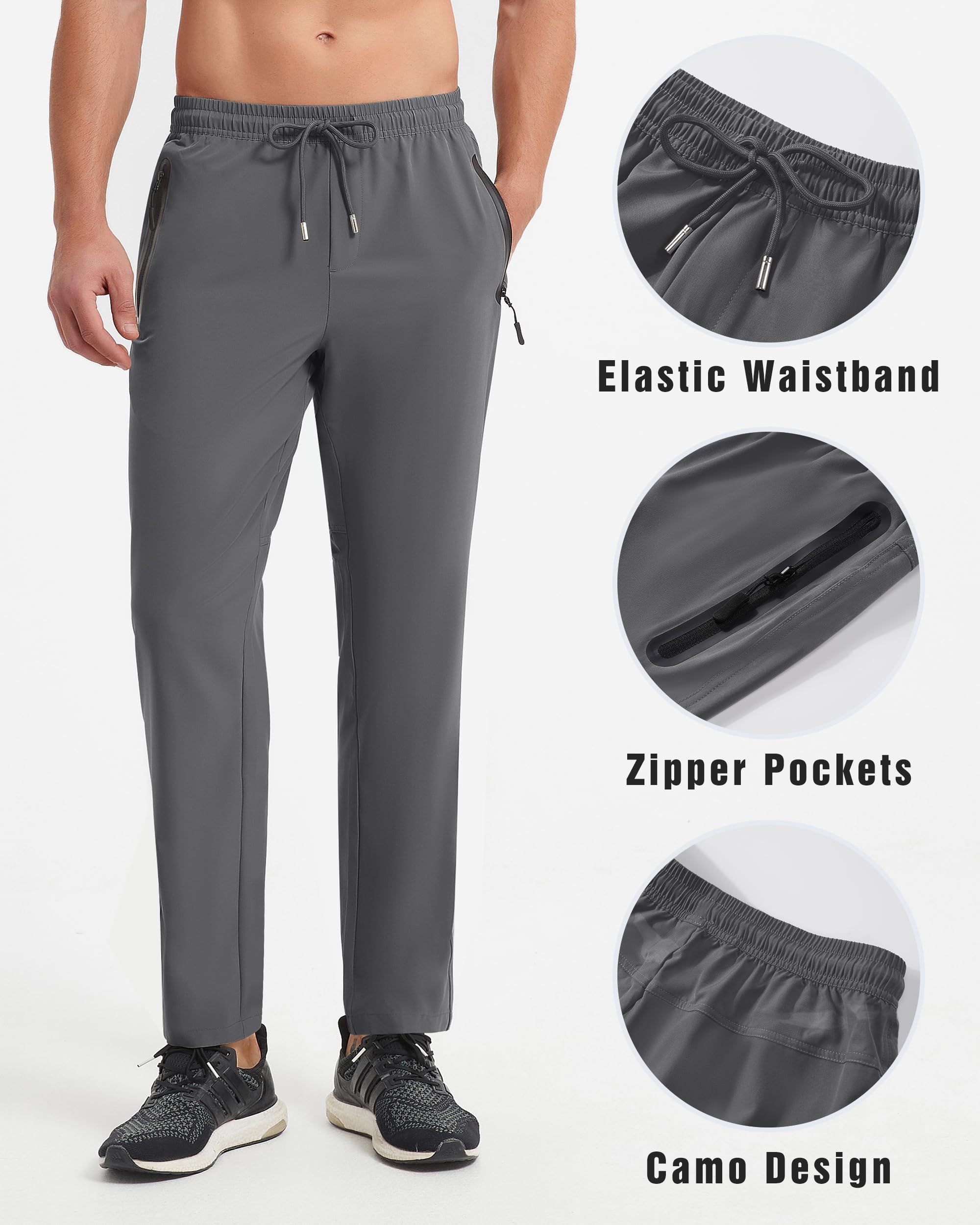 BIYLACLESEN Men Sweatpants for Mens Joggers with Pockets Men Athletic Track Workout Sweat Pants Men Summer Lightweight Quick Dry Pants Dark Grey 36