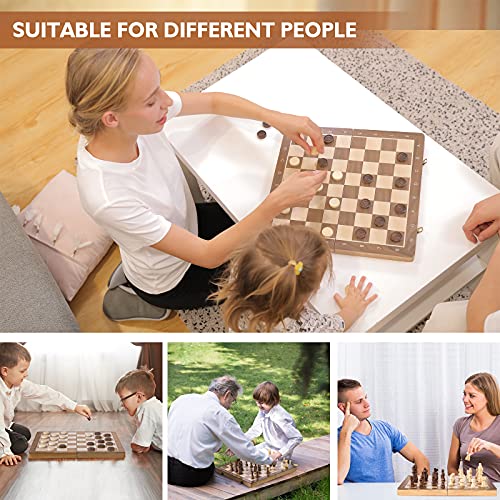 Peradix 15" Wooden Chess and Checkers Set, Magnetic Chess Sets - 2 Extra Queens, 2 in 1 Board Games with Folding Board and Chessmen Storage Slots, Beginner Chess Set for Adults Kids, Gift Box Packed
