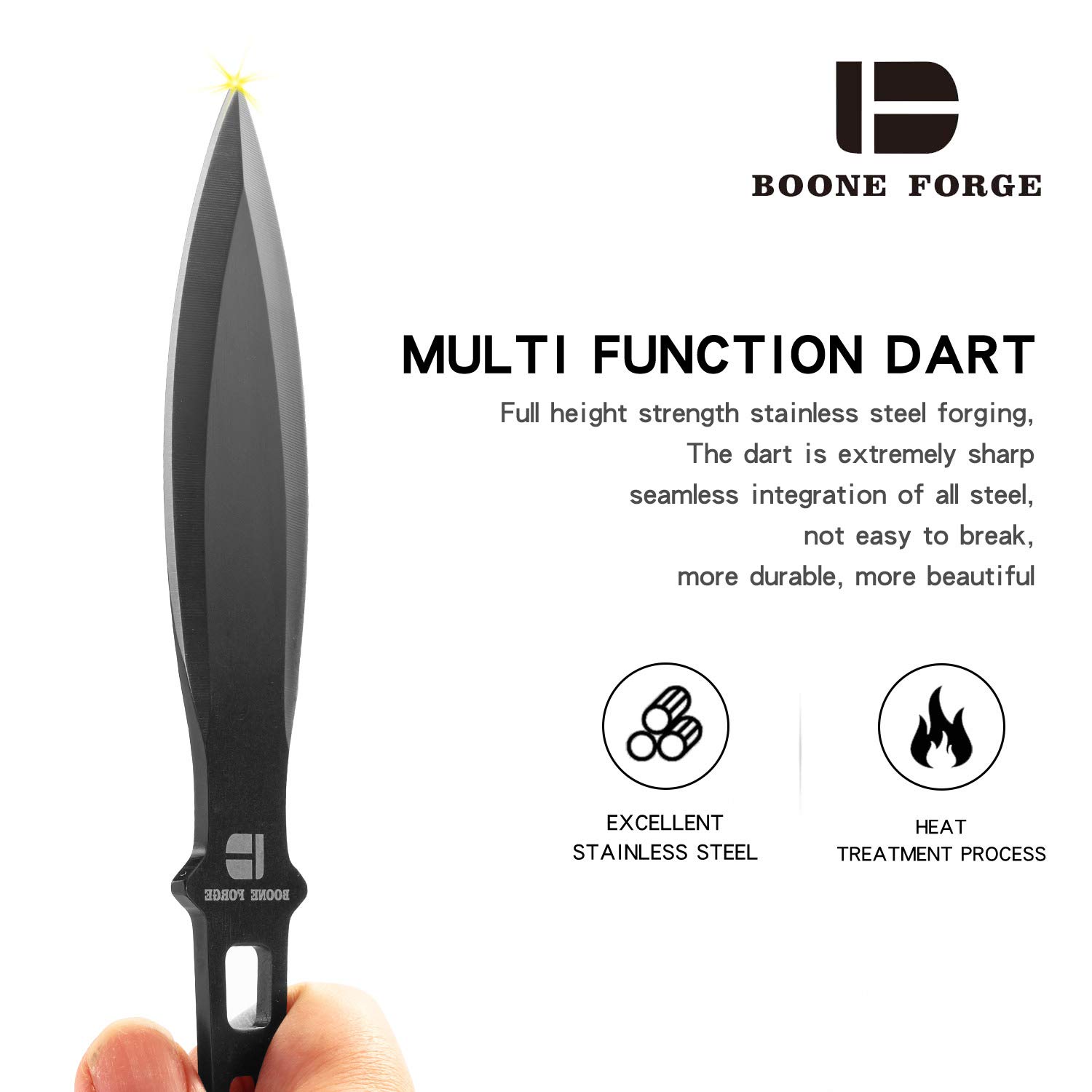 BOONE FORGE Throwing Knives Set with 3 Knives Black Double-Edged Blades and Stainless Steel Handles Outdoor Survival Throwing Knives with Nylon Sheath