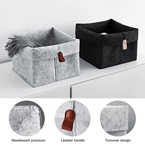 MILILOVE 3Pcs Felt Storage Basket 9x9.2x10.2" Cube, Fabric Cloth Storage Bin, Collapsible Organizer Basket with Handle for Cloth Toys Fordable Cloth Bin for Bedroom Playroom Office