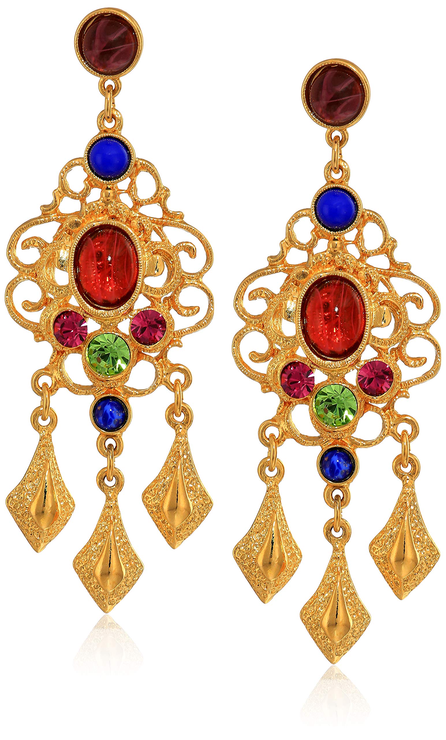 Ben-Amun Jewelry Victoria Collection Vintage Multicolor Natural Stones, Crystal Pearl Drop Earrings