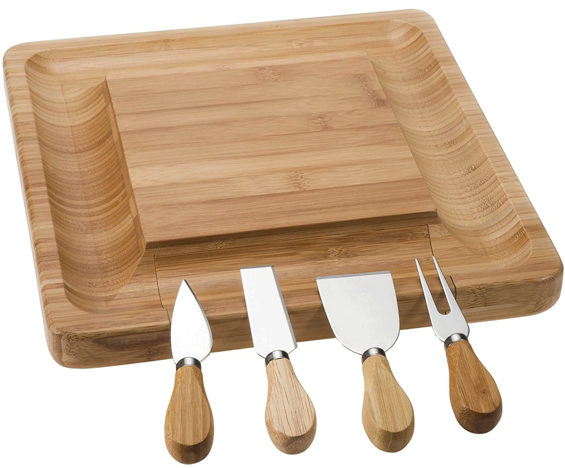 Cheese Board and Knife Set | Charcuterie Board | Bamboo Cheese Tray with Cheese Knives Sets | Large Wooden Cheese Plate and Cheese Platter Board Set | Cheeseboard Gift Set 50th Birthday | Wedding Gift