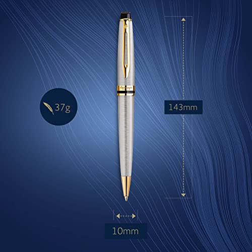 Waterman Expert Ballpoint Pen, Stainless Steel with 23k Gold Trim, Medium Point with Blue Ink Cartridge, Gift Box