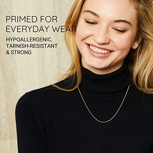 KISPER Italian 18K Gold Plated 925 Sterling Silver Diamond Cut Box Link Chain Necklace – for Women & Men with Spring Ring Clasp – Made in Italy, 16"