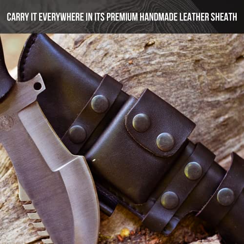 BIGCAT ROAR Handmade Damascus Tracker Knife - Bushcraft Fixed Blade Hunting Knife with Sheath and Walnut Wood Handle - 10″ EDC Outdoor Knife - Viper Hunter