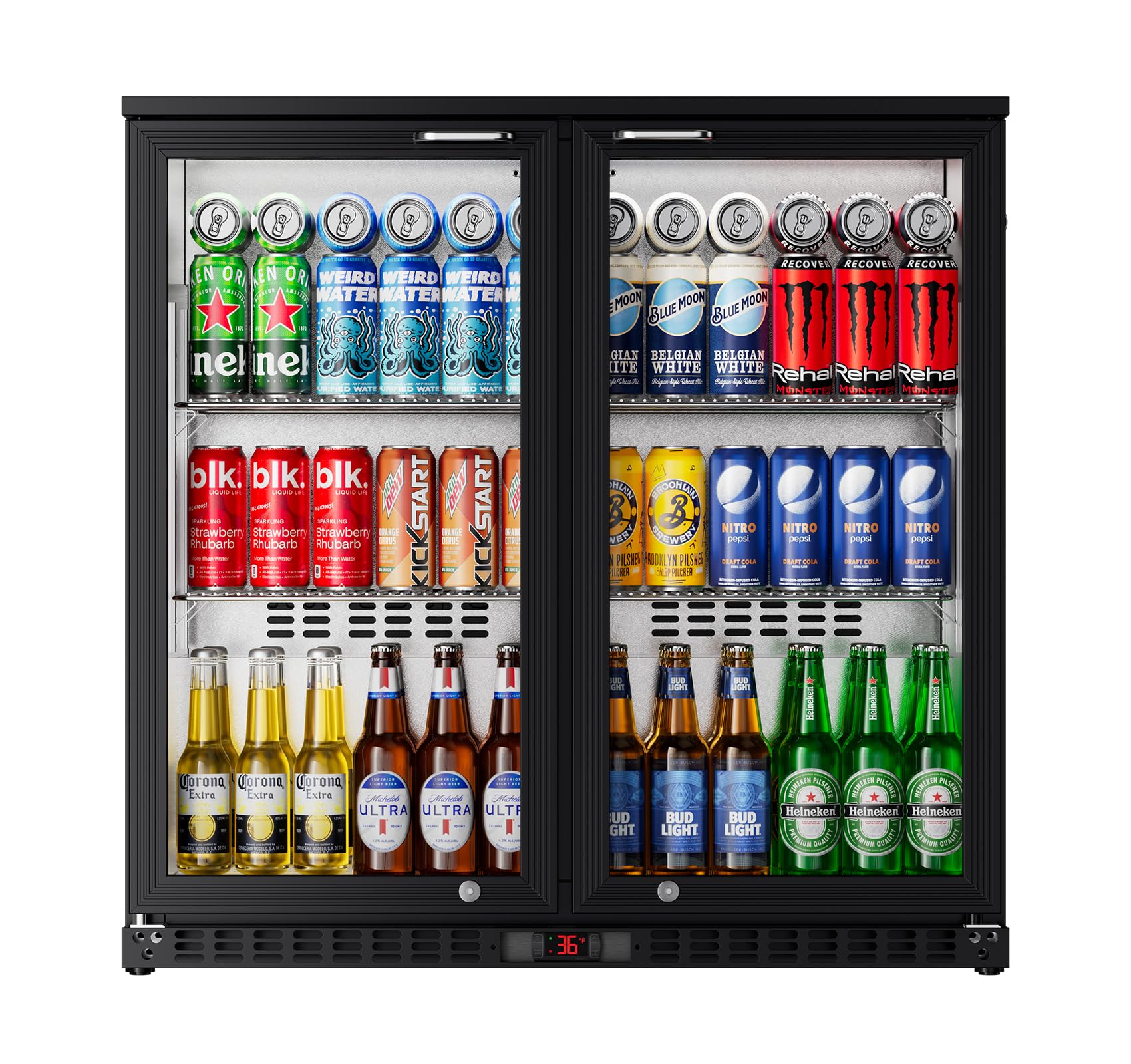 ECEVT Back Bar Cooler Under Counter Refrigerator Double Door 7.4 Cu.ft for Beer,Soda Drinks,Wine with LED Lighting for Commercial Display Beverage Fridge, ETL Approved 35.45" W 33.08" H