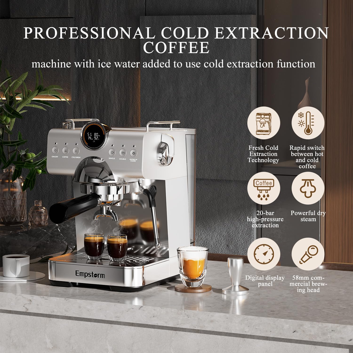Empstorm 20 Bar Espresso Maker, Espresso Machine with Milk Frother Steam Wand, Compact Espresso Coffee Machine with for Cappuccino, Latte, Fast Heating (EM-CB1-01)