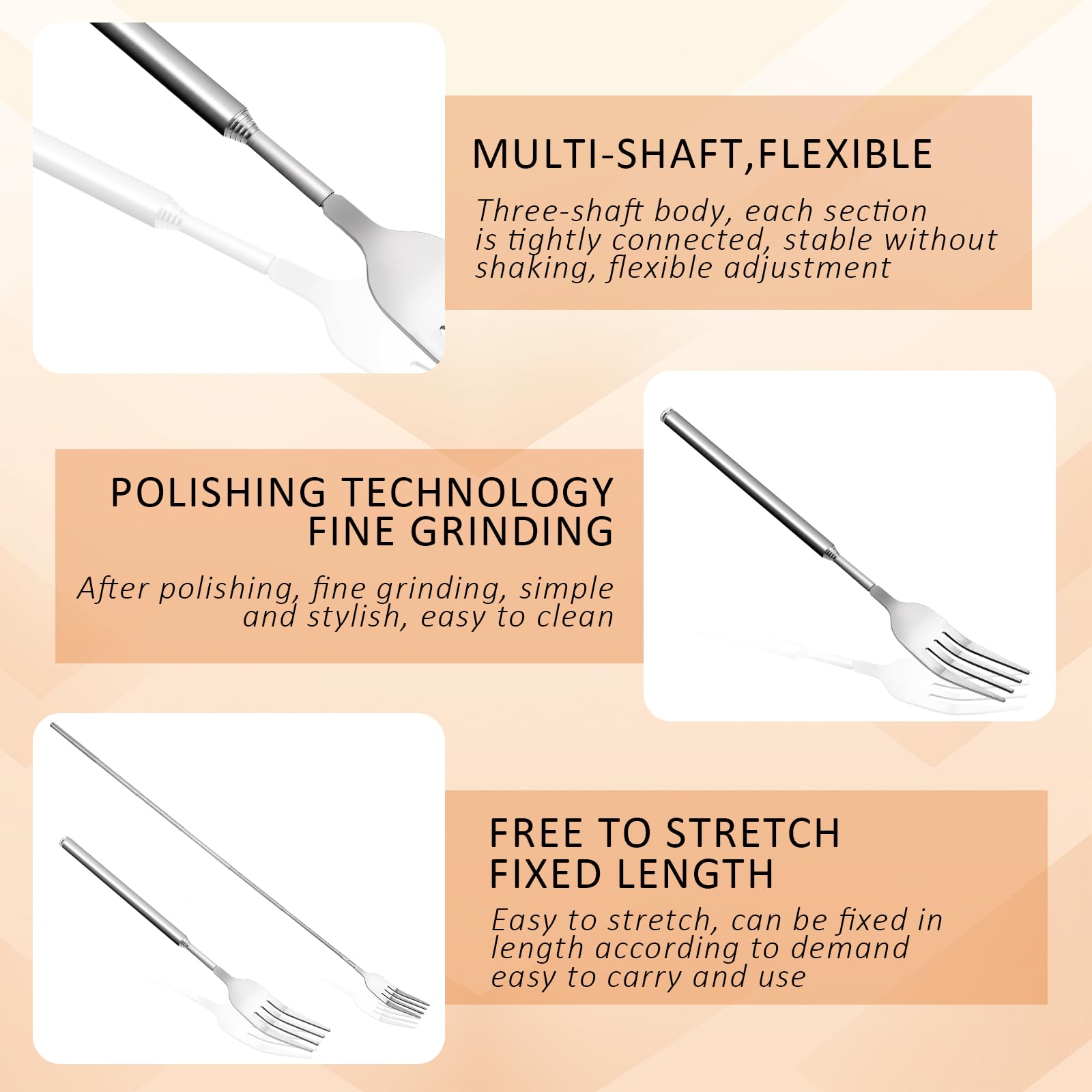 Stainless Steel Retractable Fork Telescopic Fork Extending Fork 63 cm Long Extendable Dinner Fruit Dessert Fork Extendable Fork Barbecue Toasting Dinner 8.7~24.8inch
