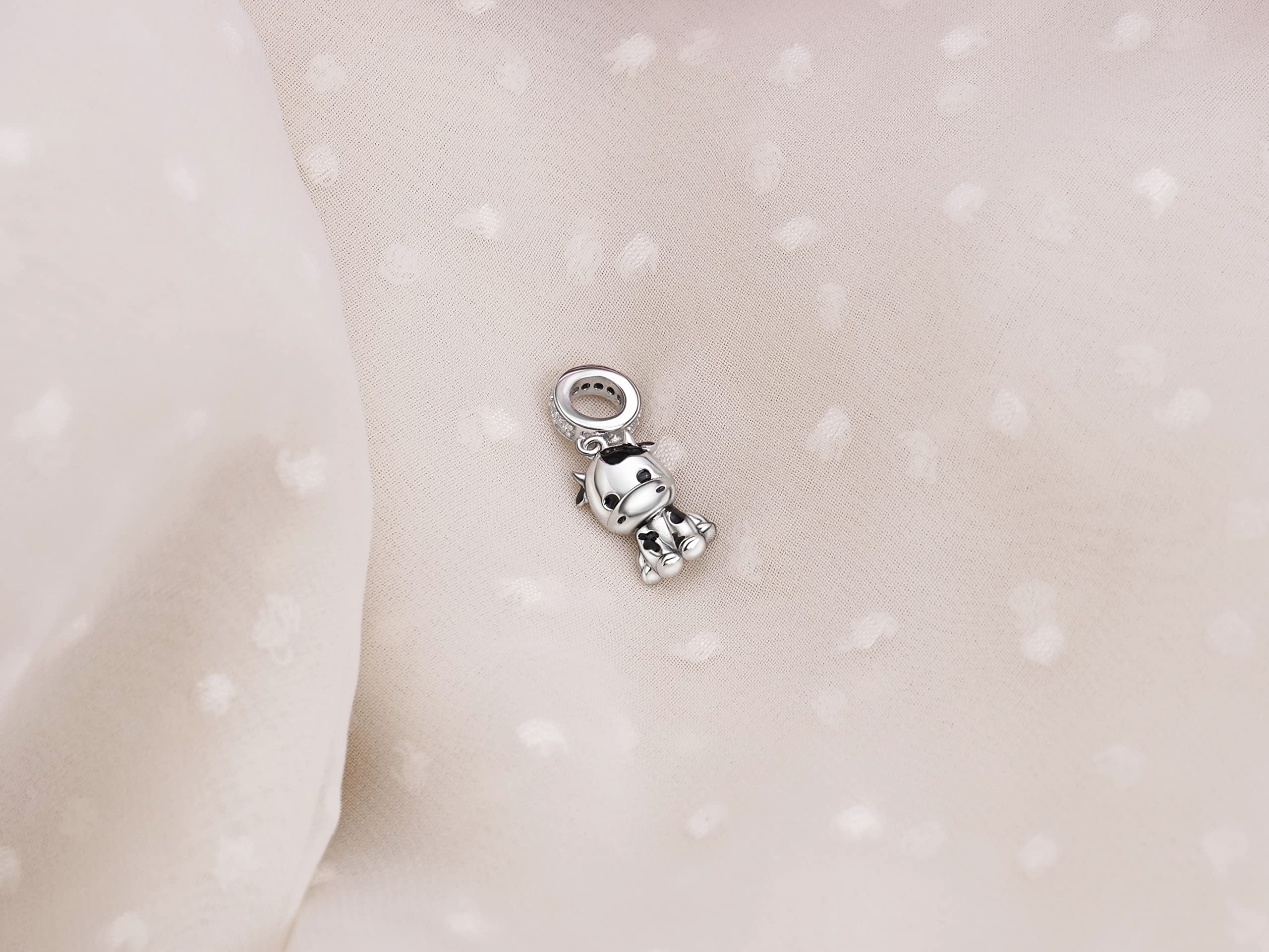 PROESS Sterling Silver Cow Charm Highland Cow Charm Cow Bead Cow Jewelry Gifts for Women