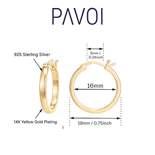 PAVOI 14K Yellow Gold Plated 925 Sterling Silver Post Lightweight Hoops | 20mm | Yellow Gold Hoop Earrings for Women