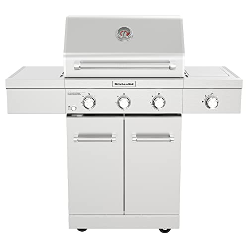 KitchenAid 3-Burner 51,000 BTU Stainless Steel Propane Gas Grill with Infrared Side Burner and Cabinet
