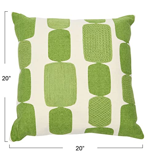 Creative Co-Op Cotton Canvas Printed Embroidery Pillow, 20" L x 20" W x 2" H, Multicolor