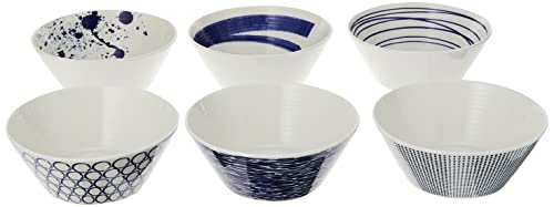 Royal Doulton Porcelain Pacific Mixed Patterns Bowls Set of 6, Blue/White, 5.9"