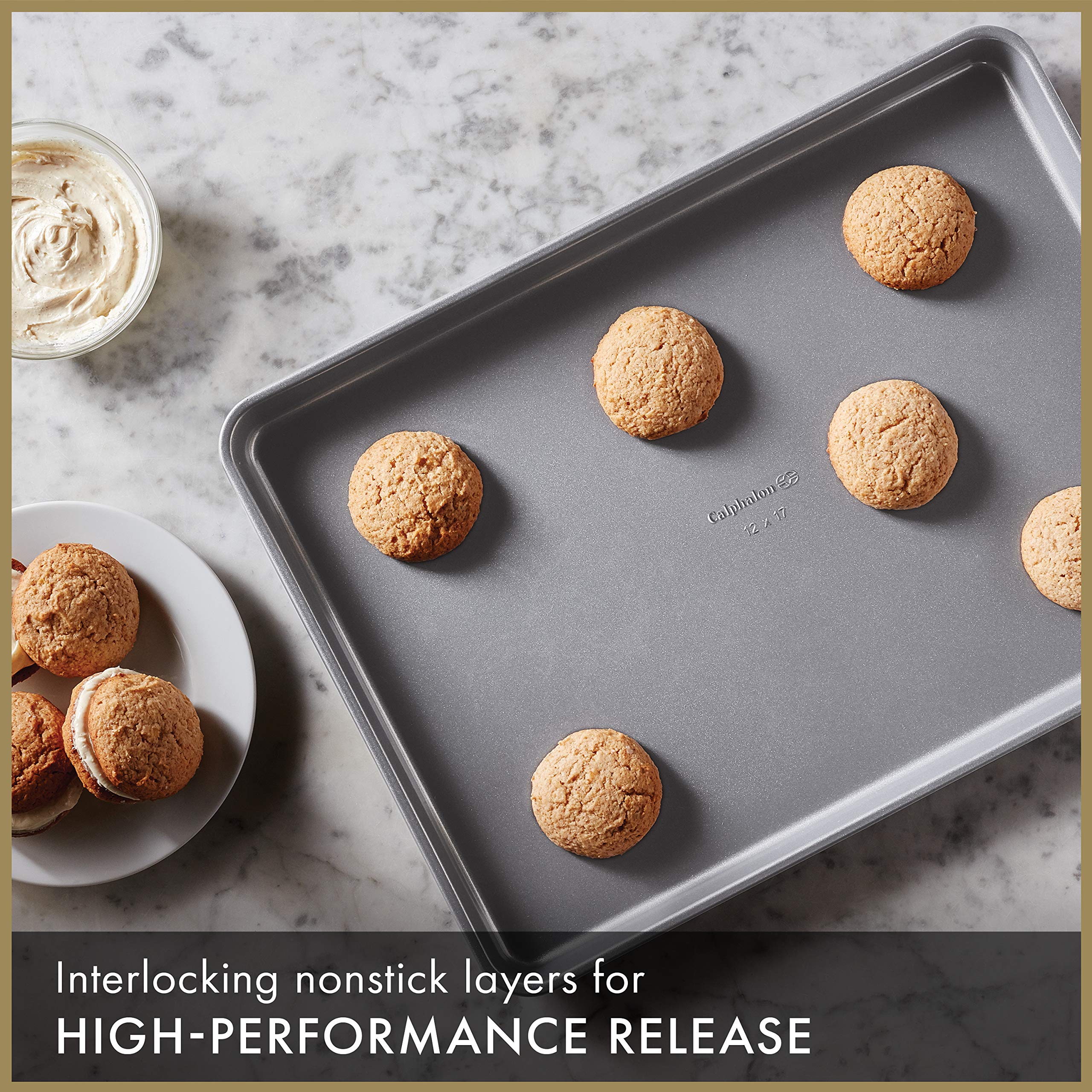 Calphalon 11-Piece Pots and Pans Set, Oil-Infused Ceramic Cookware with Stay-Cool Handles, PTFE- and PFOA-Free, Dark Grey & Baking Sheets, Nonstick Baking Pans Set
