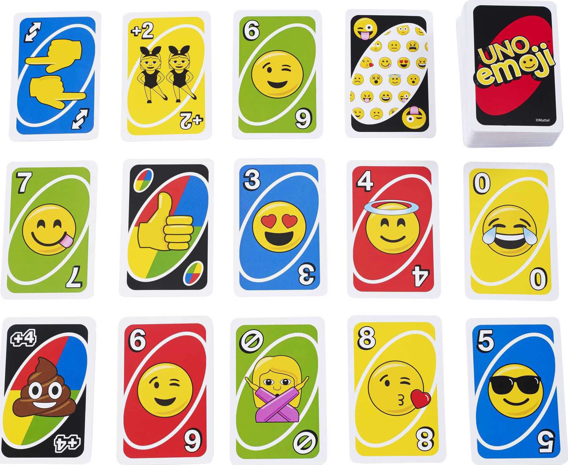 Mattel Games UNO Emoji Card Game for Kids, Adults, Familieis & Game Nights, Deck Features Hilarious Emojis