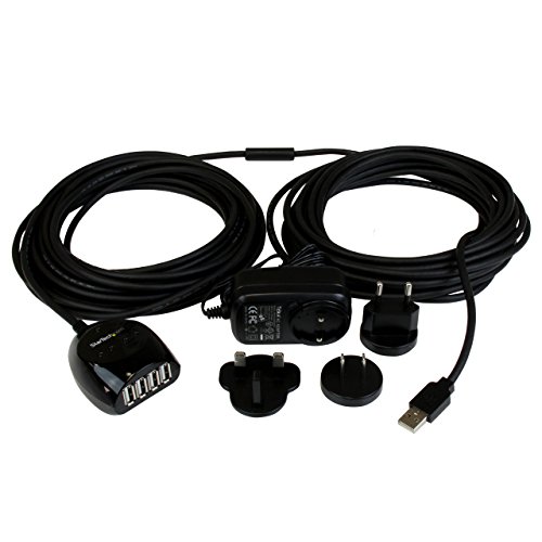 StarTech.com 15m USB 2.0 Active Cable with 4 Port Hub - Long USB Cable with 4 port USB Hub - USB A (M) to 4x USB A (F) - 15m, 50 ft Black, TAA (USB2EXT4P15M)