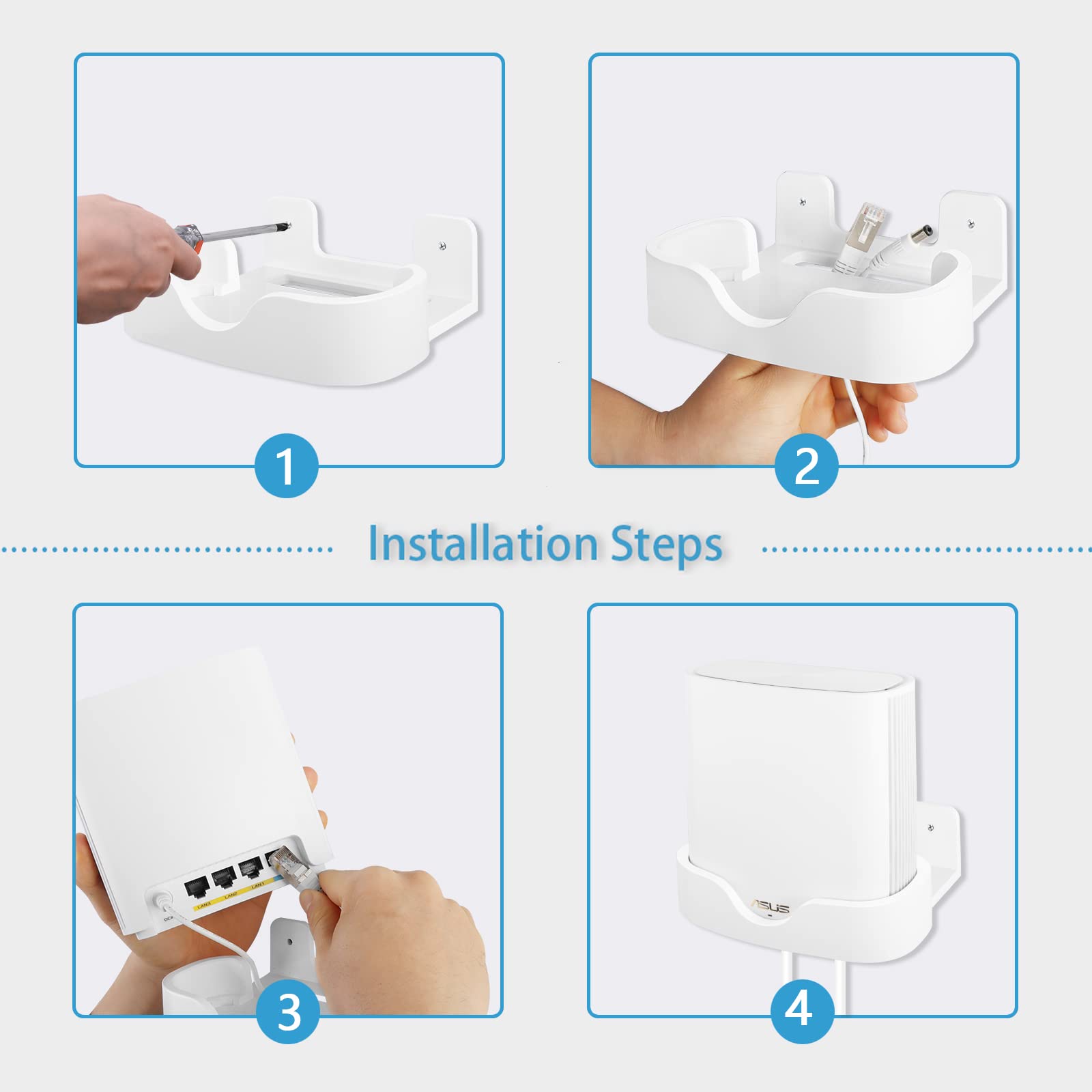 HOLACA Wall Mount Holder for ASUS ZenWiFi Whole-Home Dual-Band Mesh WiFi 6 System XD6 (AX5400), Simple and Sturdy Wall Mount Holder Stand Bracket (White 2pack)