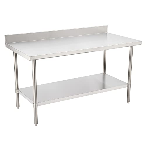 Restaurantware Kitchen Tek 16-Gauge 304 Stainless Steel Commercial Work Table - Medium Duty, 4" Backsplash, Undershelf - 30" x 60" - 1 count box,Silver