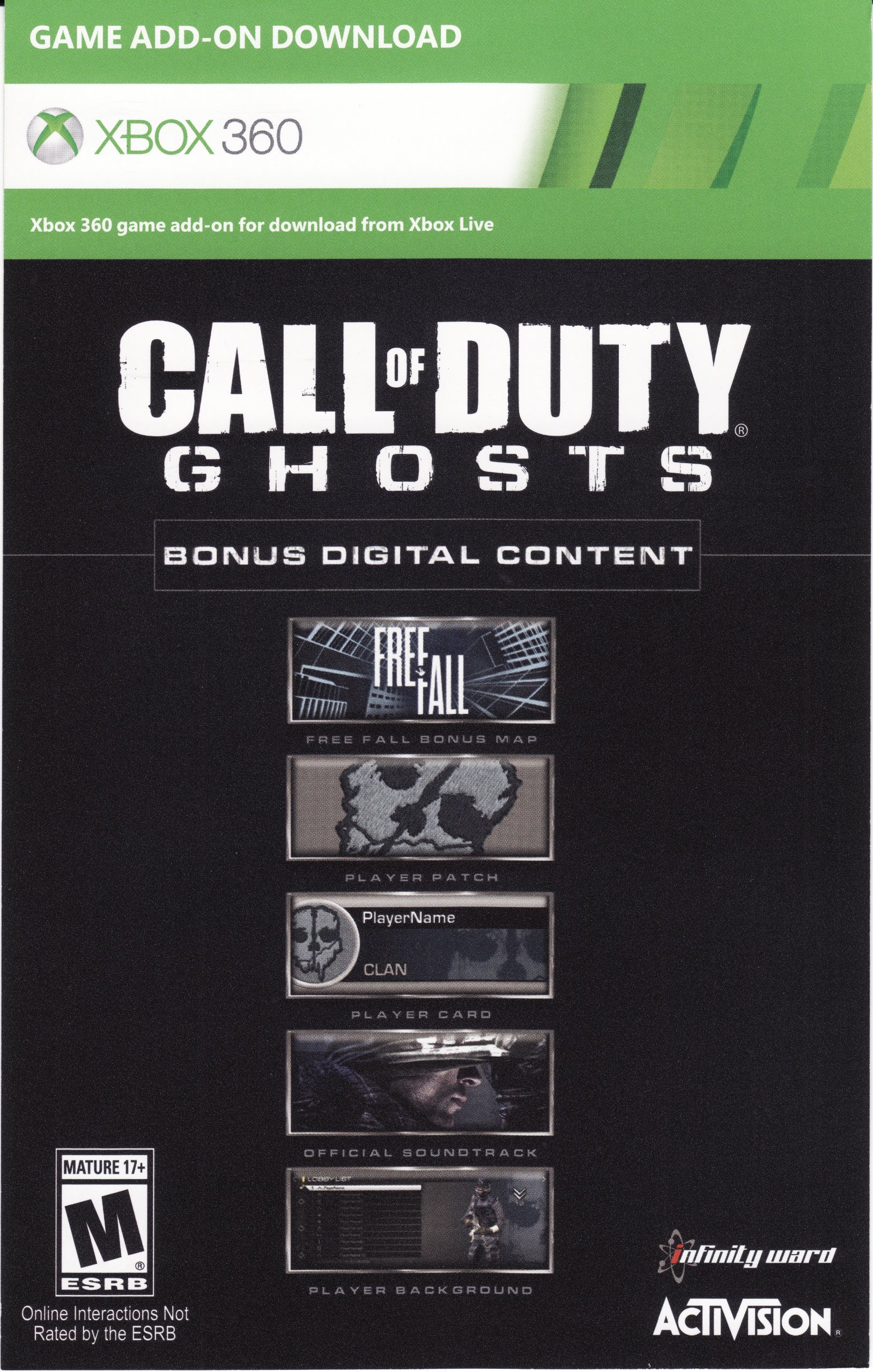 Call of Duty Ghosts Bonus Digital Content Code Card with Free Fall Map - Xbox 360