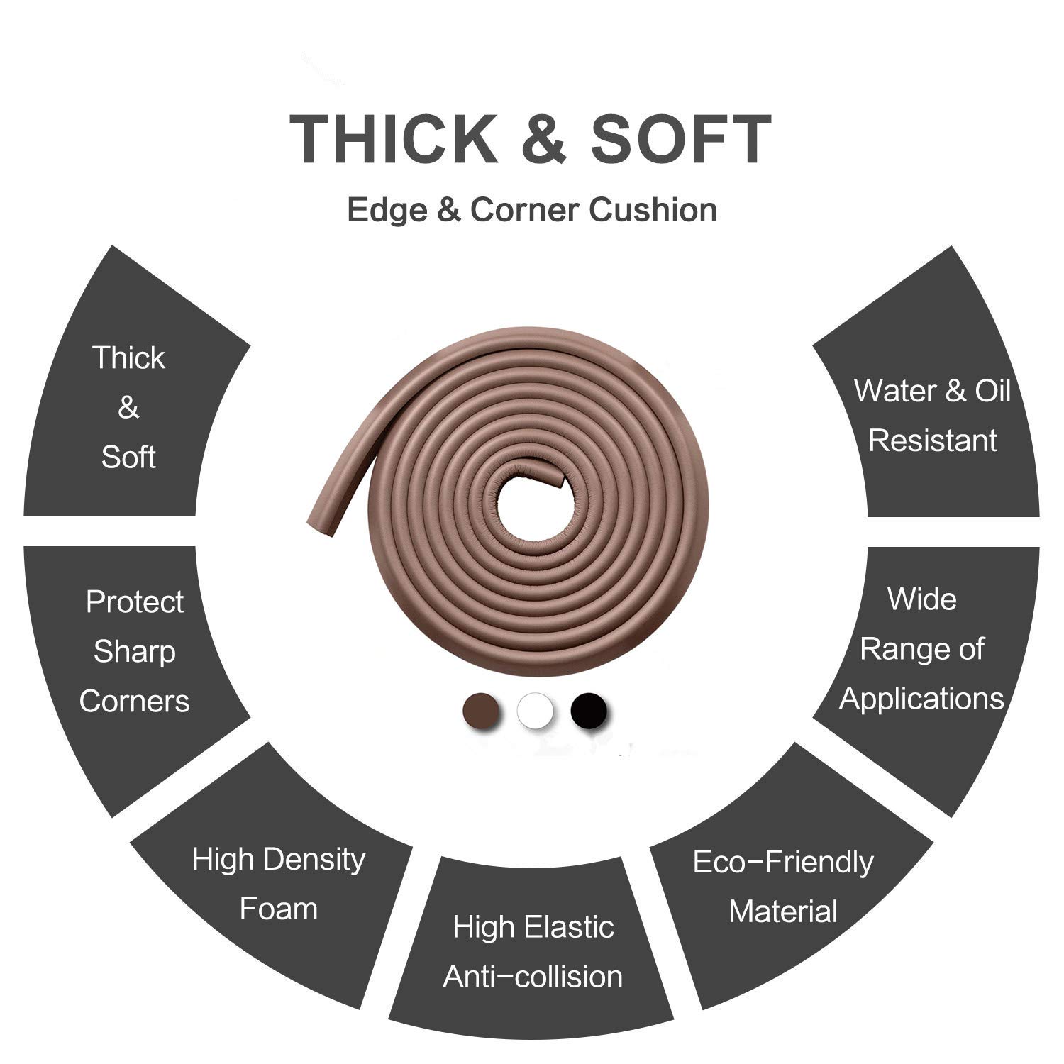 Baby Proofing Safe Edge & Corner Guards Cushion 19.7 ft - Thickened Child Safety Furniture Bumper & Table Protectors. Pre-Taped Corners. (Coffee Brown)