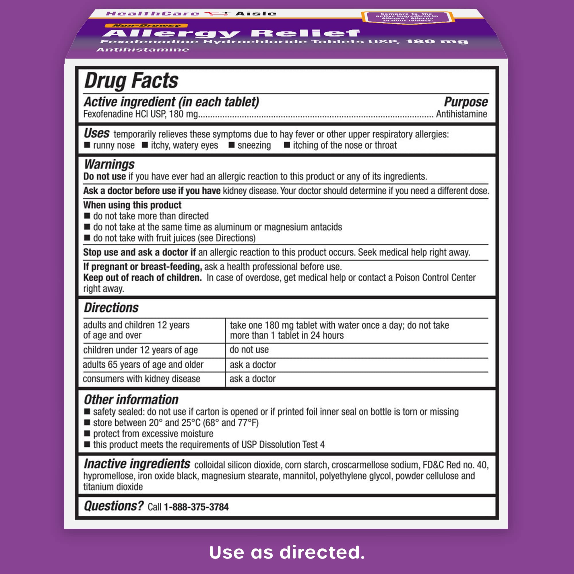 HealthCareAisle Allergy Relief - Fexofenadine Hydrochloride Tablets USP, 180 mg β 90 Tablets β Allergy Medication, Non-Drowsy 24-Hour Allergy Relief