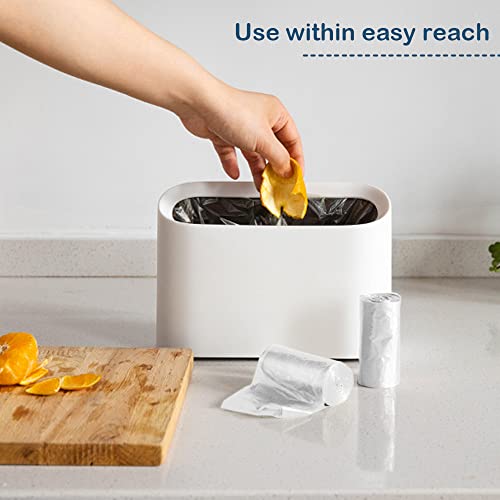 Mini Desktop Trash Can,Tiny Garbage Can with Trash Bags,1.5L Small Countertop Trash Bin,Little Waste Basket of Bathroom,Miniature Waste Bin for Office Desk,Vanity,Coffee Table,Makeup Tabletop (White)