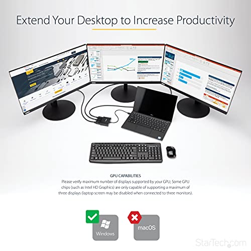 StarTech.com 3-Port Multi Monitor Adapter - DisplayPort 1.2 to 3x HDMI MST Hub - Triple 1080p HDMI Monitors - Extended or Cloned Display mode - Windows PCs Only - DP to 3x HDMI Splitter (MSTDP123HD)