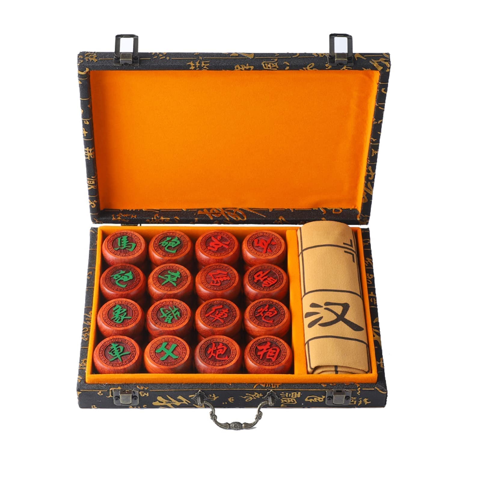 Wowwoody 1.88inch Mahogany Chines Chess Gift Box Set （Xiangqi ） Chines Traditional Xiangqi Classic Educational Strategy Board Games 2 Players Travel Game Set with Wooden Box and Leather Chessboard