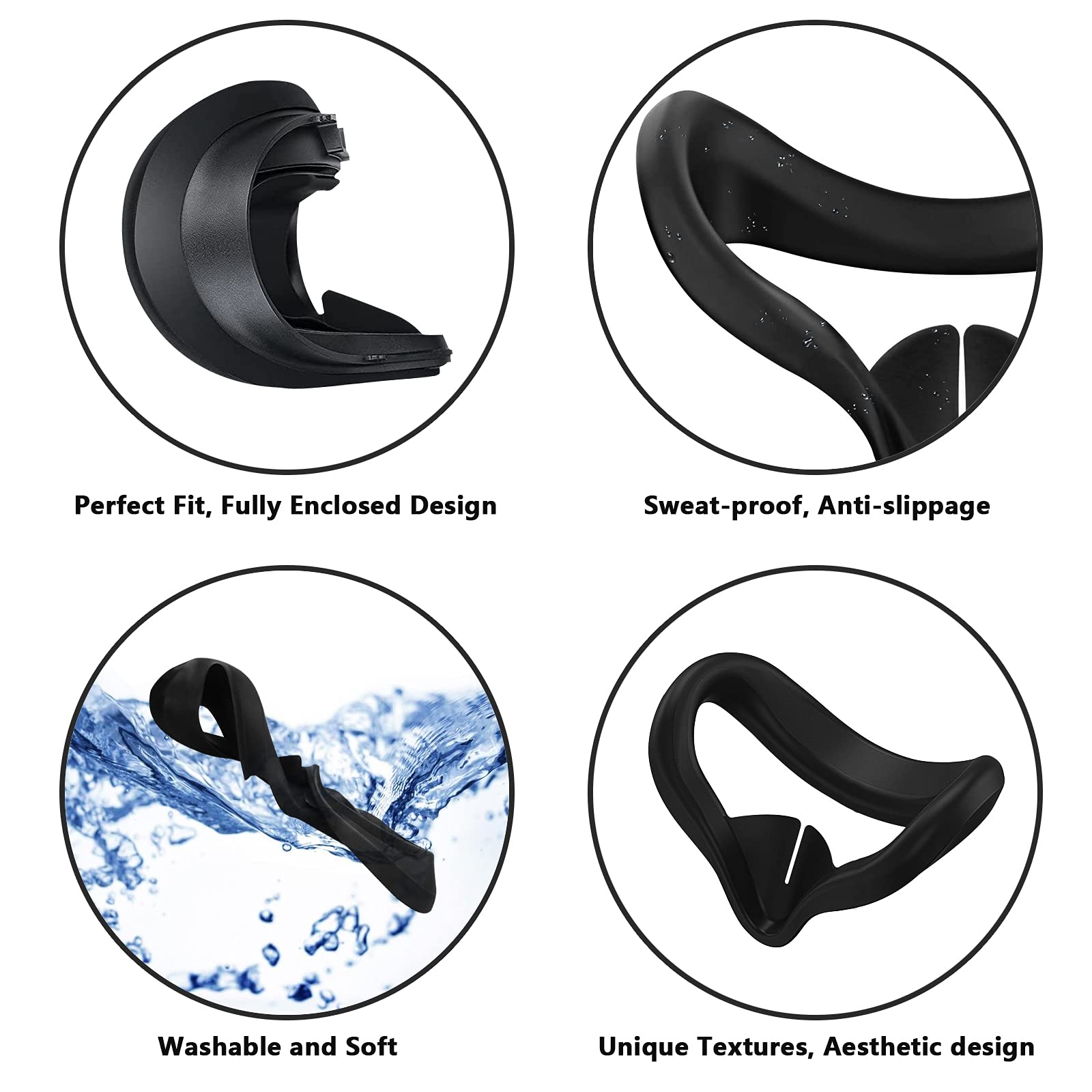 TOMSIN Touch Controller Grip Cover for Oculus Quest 2 with Silicone Face Cover, Protective Lens Cover, Silicone Handle Strap Combo, Sweatproof Lightproof Anti-Throw Accessories Set (Black)