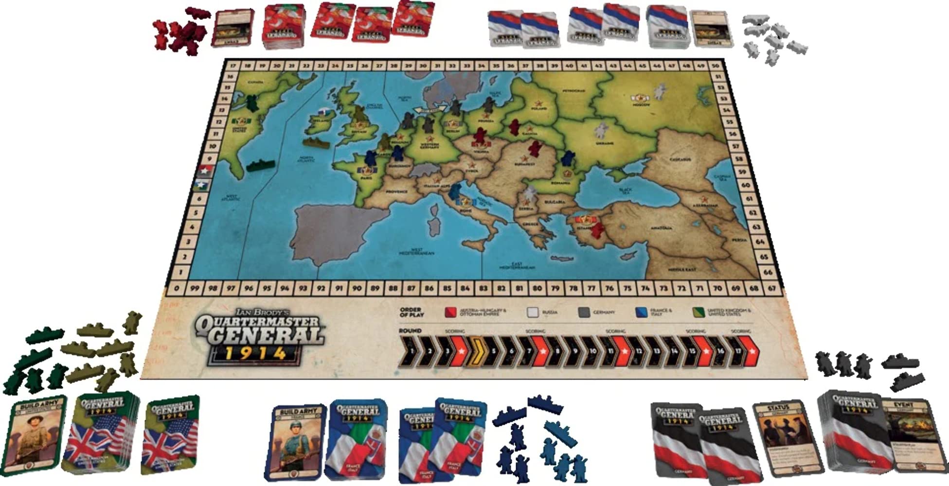 Quartermaster General: 1914 – A Boardgame by Griggling Games 2-5 Players – 90+ Mins – Board Games for Family Game Night – for Kids and Adults Ages 13+ - English Version