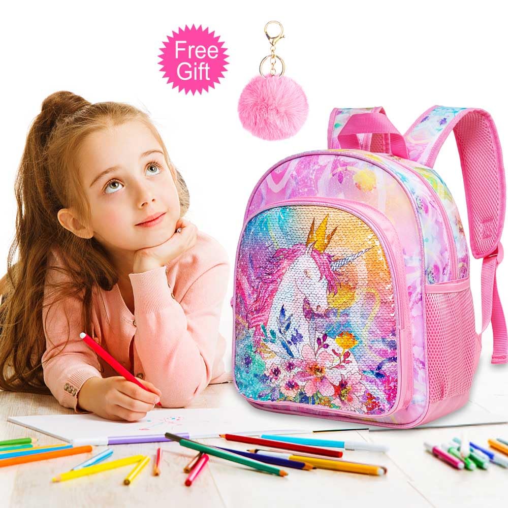 CCJPX Unicorn Backpack for Girls, 12.5β Toddler Sequin Bookbag Kindergarten Cute School Bag