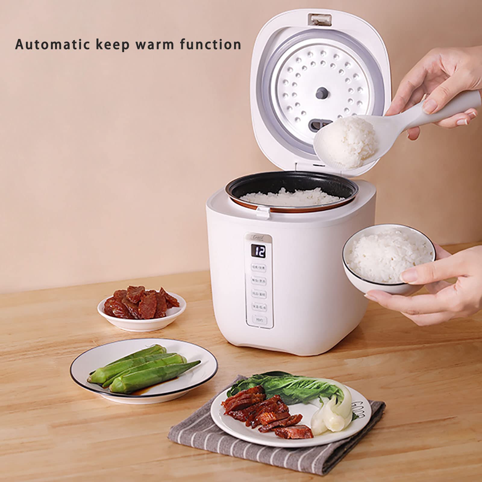 BJHYN Rice Cooker Slow Cooker, Steamer, Stewpot Non Stick Inner Pot One Key to Open The Cover 24 Hours Preset & Instant Keep Warm 1.2L Capacity Multi Cooker