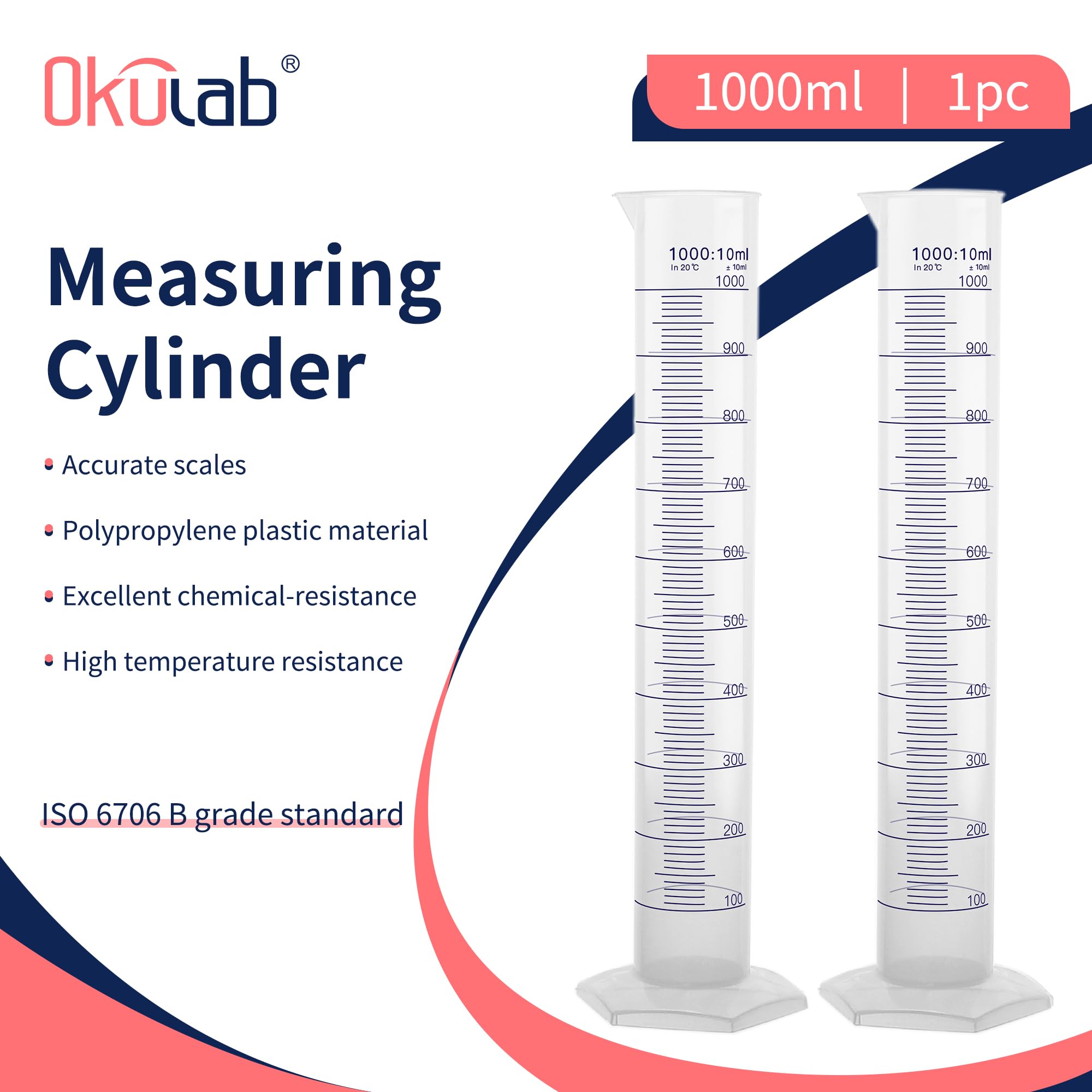Economic Graduated Measuring Cylinder, 2pcs of Vol.500ml, PP material, with Blue Printed Graduation,MCP500A2