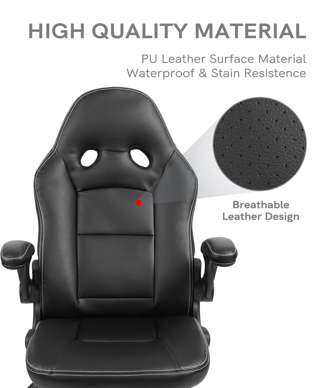 KLASIKA Computer Office Gaming Chair, Ergonomic Swivel Video Game Chairs with Flip Up Armrest Adjustable High Back Leather Desk Chair for Adults Women Men, Black