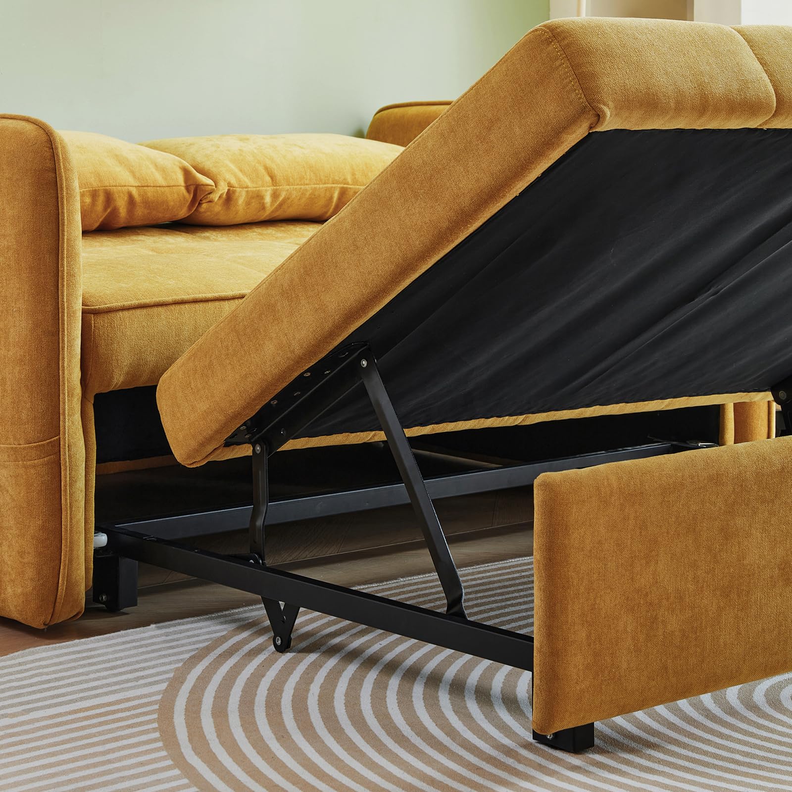 COULDWILL Velvet Pull Out Sofa Bed Convertible Loveseat Sleeper Couch 3-in-1 Sofa Bed Couch with Reclining Backrest and Toss Pillow for Apartment Living Room Bedroom, Black