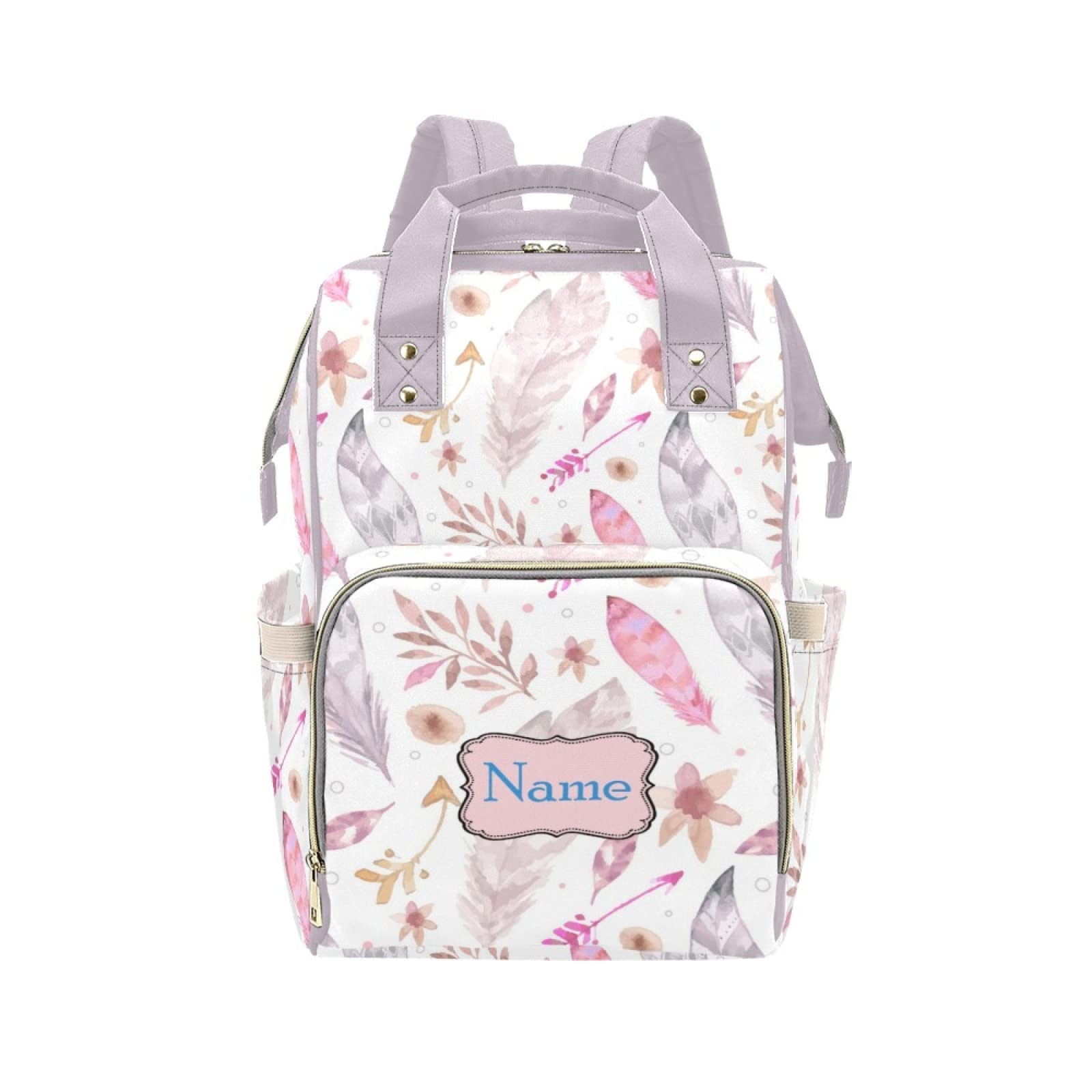 COWSROCK Personalized Mommy Nursing Bags Baby Girl Boy Diaper Bags, With Name Custom Upload the Baby's Name or a Message Feather Arrow Boho Style Diaper Backpack