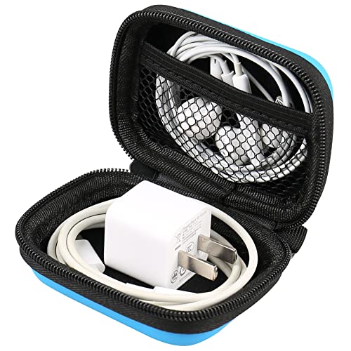 Earphone case, RISETECH Earbud Carrying Case Holder Hard EVA Headphone Small Zipper Pouch Compatible with Beats Fit Pro, TOZO A1, Bose Soundsport, EarPods, AirPods, Sony Wired Earbuds with Clip -Blue