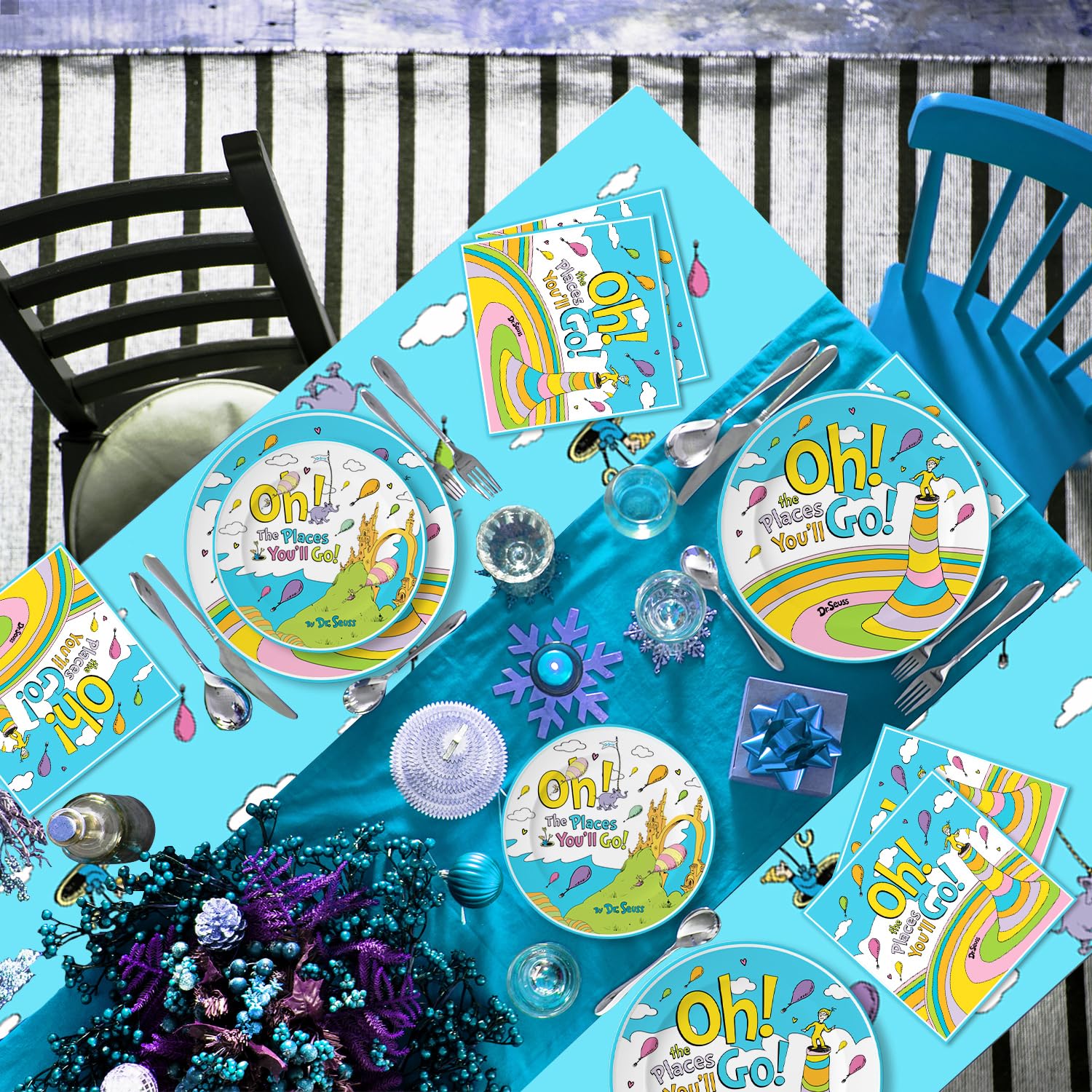 GPWXYYY 81Pcs Oh The Places You'll Go Decorations, Back to school Decorations Tableware Include 1 Tablecloth, 20 Napkins, 40 Plates, 20 Cups for Table Decor