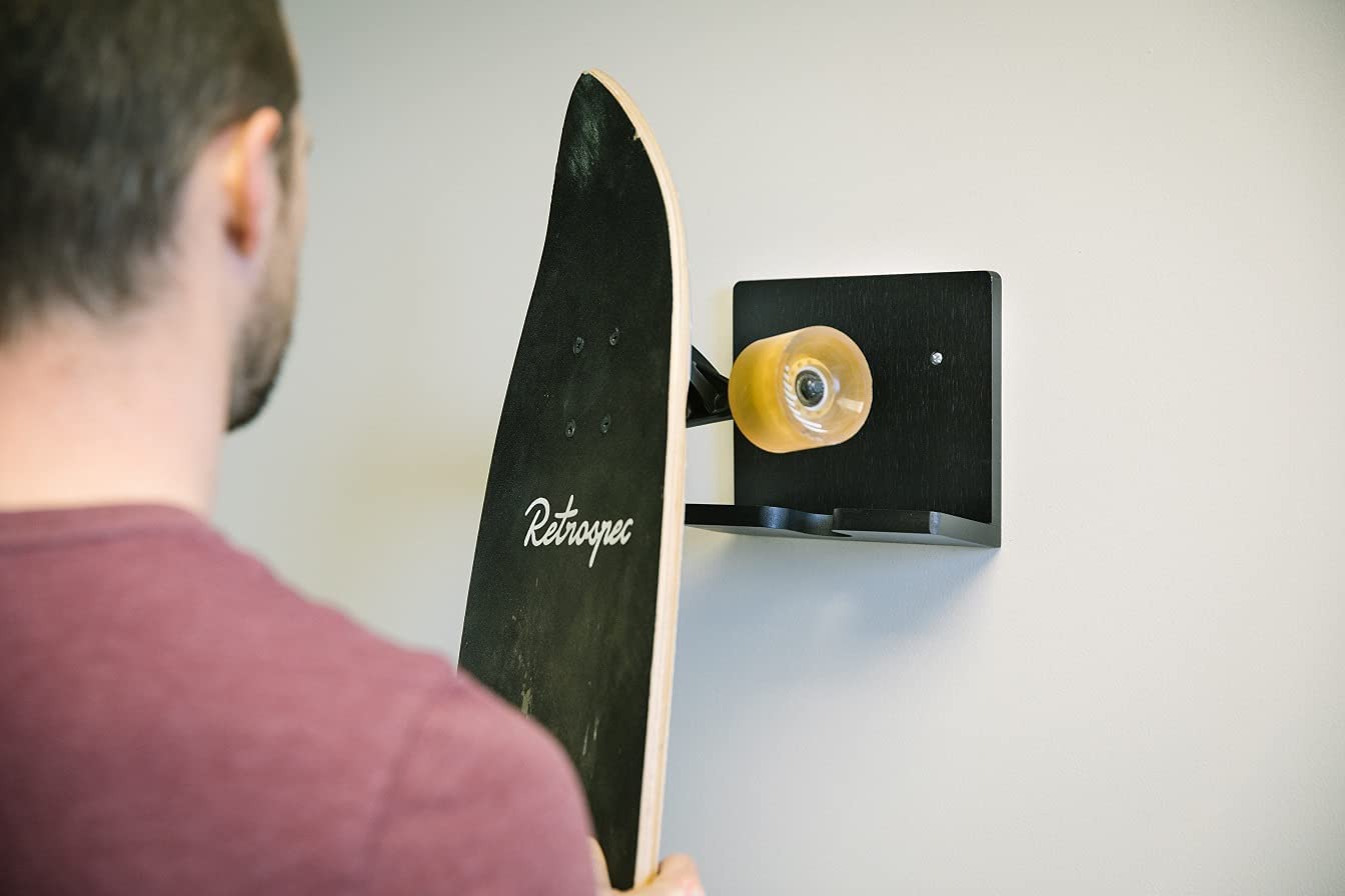 benebliss Skateboard Wall Mount| Bamboo Skate Rack for Longboard Hanger, Electric Boards e-Boards Holder Black Wooden Wall Shelf Board, Skateboards Storage mounts, Deck Display | Board not incl.
