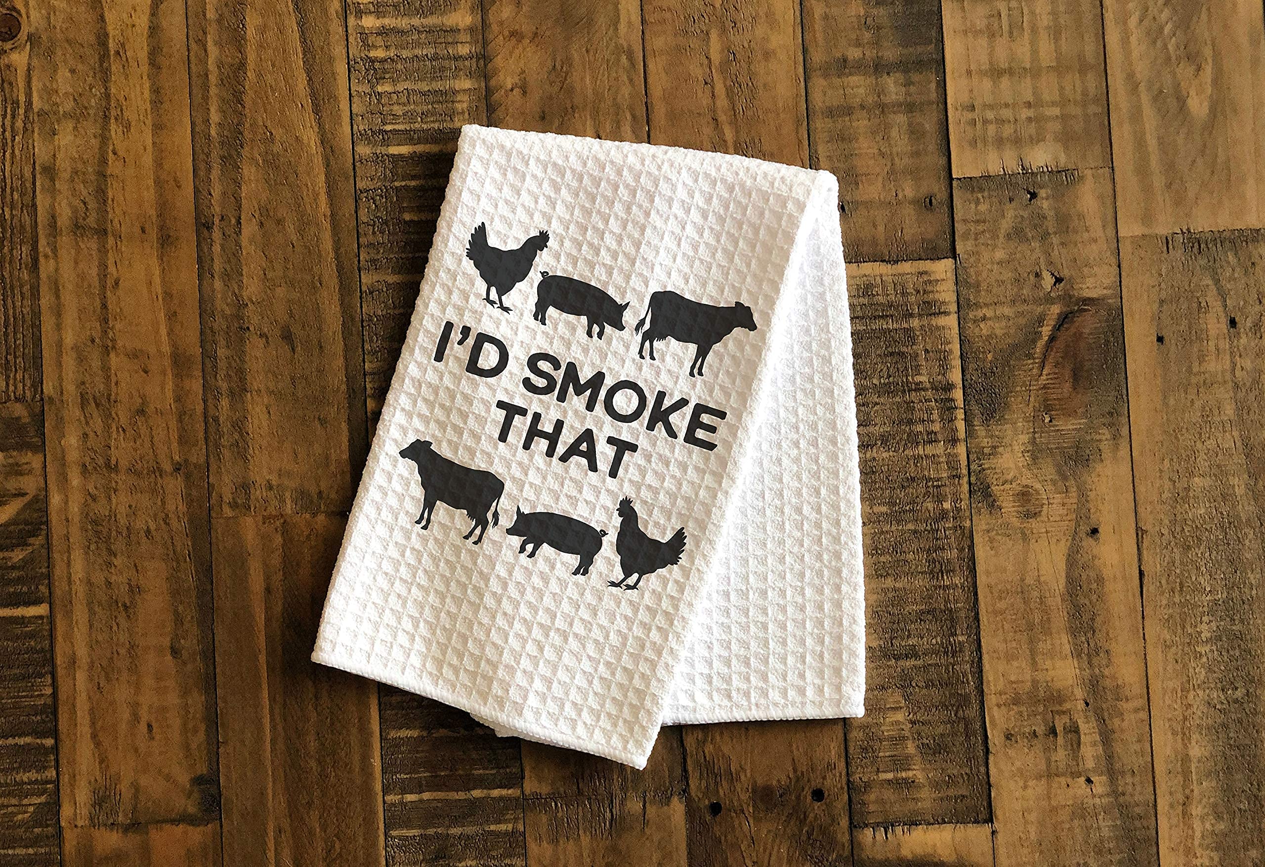 CANARY ROAD I'd Smoke That Grilling Towel | Mens Kitchen Towel | Men Grilling Gift | Wedding Gift | BBQ Dish Towel | Barbecue Gift | Mens Kitchen Gift