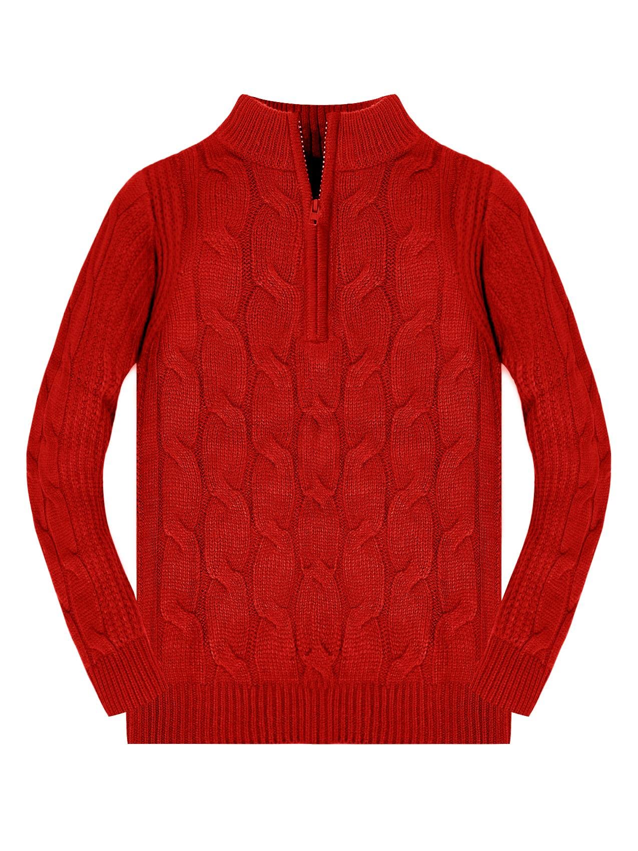Ciaorbis Boys 1/4 Zip Pullover Sweater Long Sleeve Cable Knitted Sweater Winter Outfit for Baby Boys Girls Red