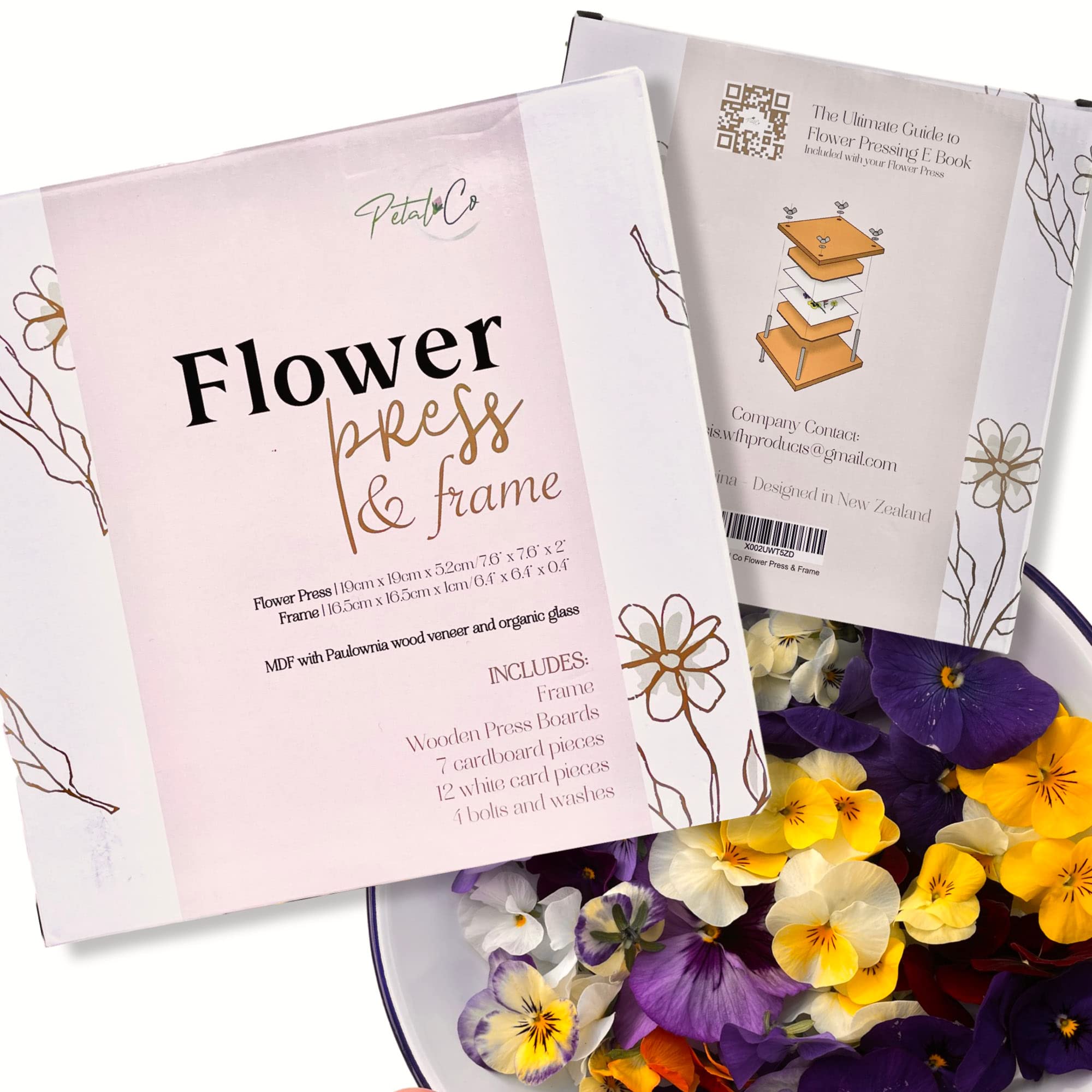 Petal Co Wooden Flower Press 7inch x 7inch with Frame for pressed flowers and leaves including Ultimate Guide to Flower Pressing