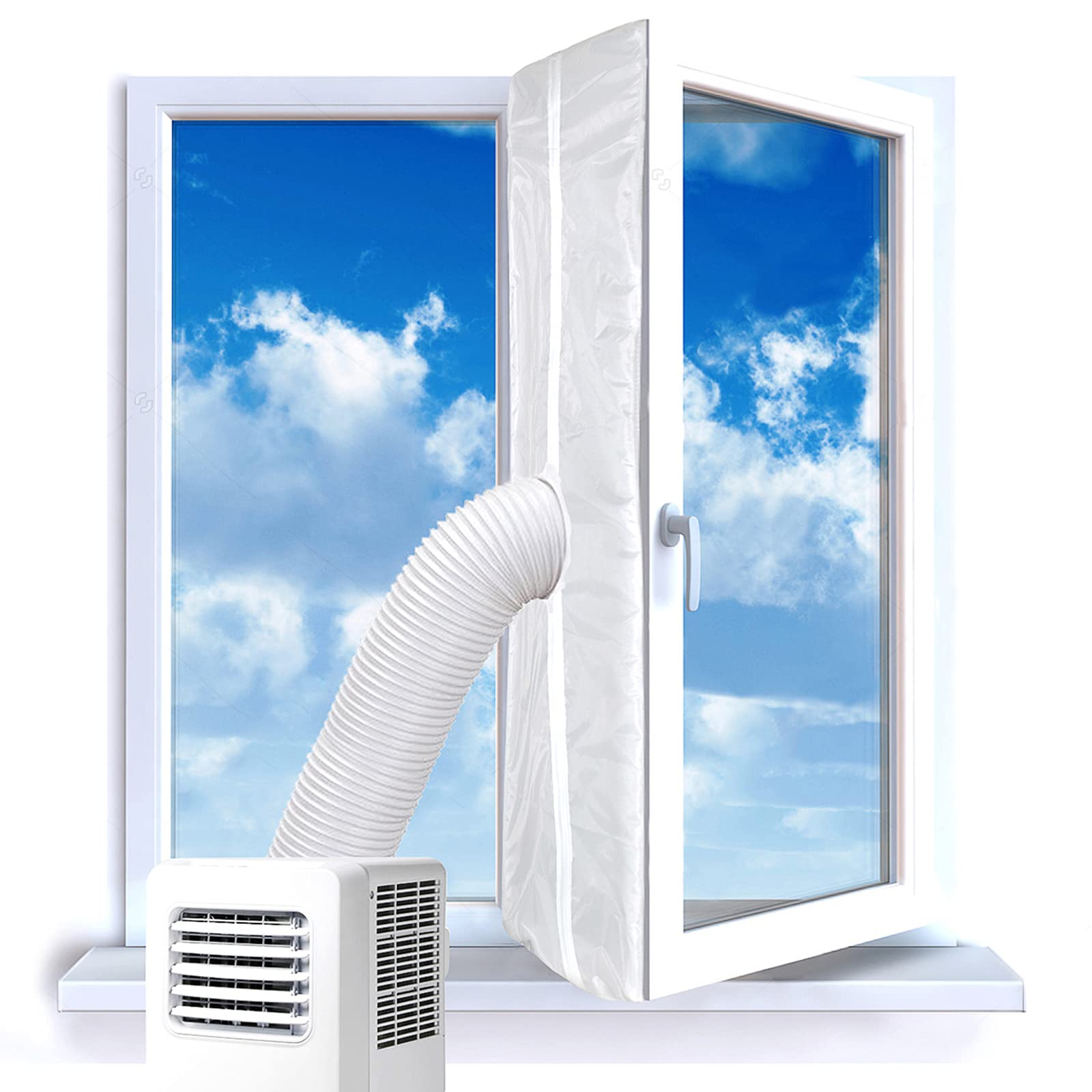 UniForU Window Seal for Portable Air Conditioner Window Cover with The Double Access Zipper and Adhesive Fastener 400cm/157” (400cm/157)