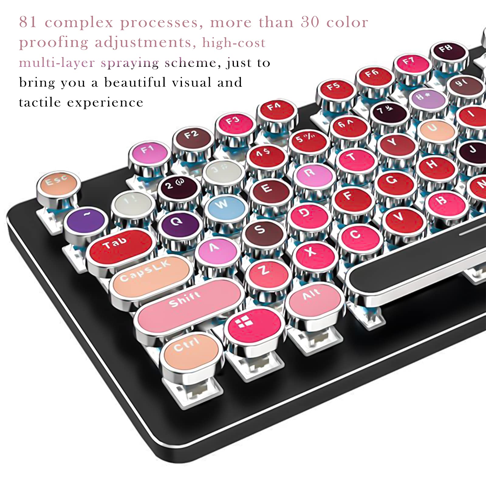 TONIZER Mechanical Gaming Keyboard in Lipstick Style Metal Vintage Steampunk Retro White Backlit 104 Keys Anti-Ghosting Round Keycaps Metal Panel Wired USB for PC Mac Laptop(K520)