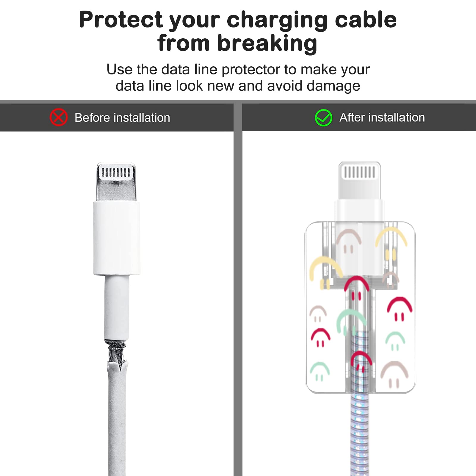 DiyGody Cute Cable Protector for iPhone Charger with Clear Design, Soft Data Line Cable USB Wire Saver Charger Protector Compatible with iPhone 7 8 11 12 13 14 Pro Max Plus XR